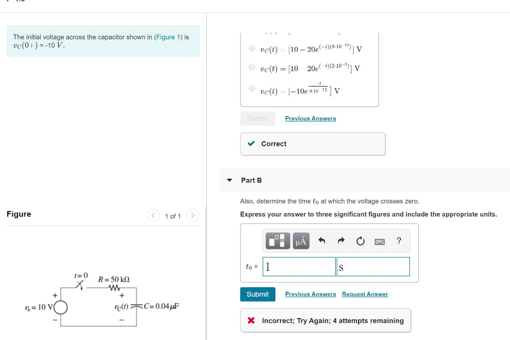 Solved The initial voltage across the capacitor shown in | Chegg.com