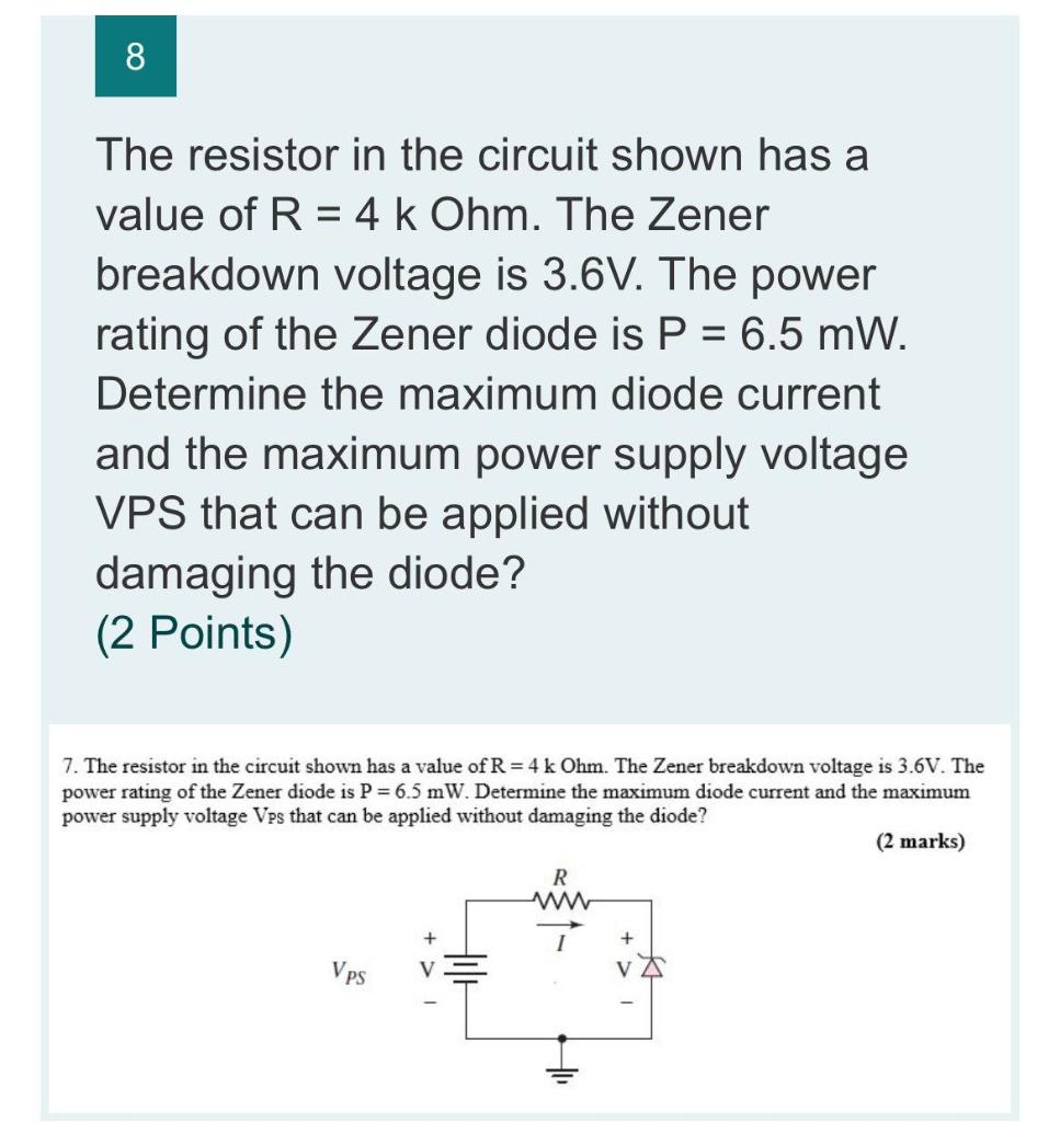 Solved 8 - = The resistor in the circuit shown has a value | Chegg.com