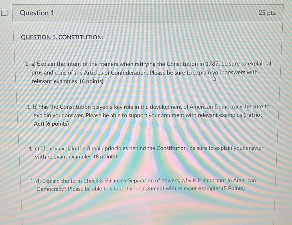 QUESTION 1. CONSTITUTION: 1. a) Explain the intent of | Chegg.com