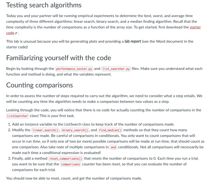 Testing search algorithms Today you and your partner | Chegg.com