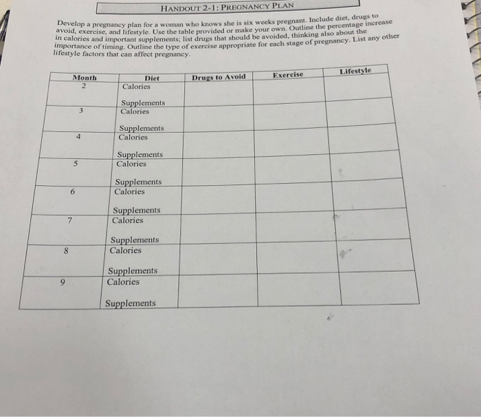 Solved HANDOUT 2-1: PREGNANCY PLAN a pregnaney plan for a | Chegg.com