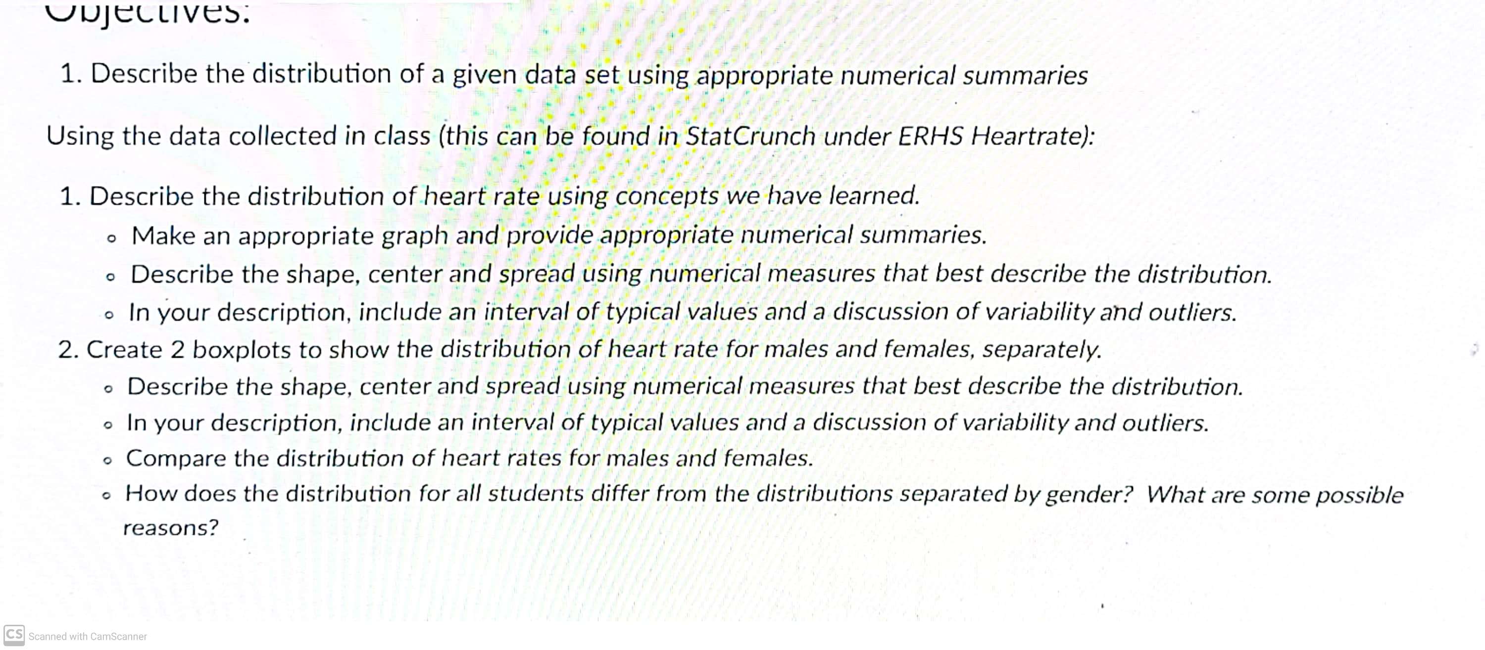 1. Describe the distribution of a given data set | Chegg.com