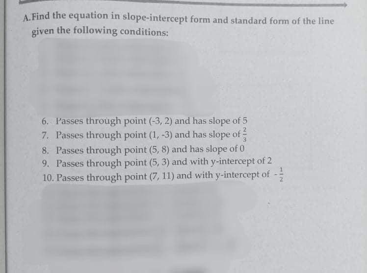 Solved A. Find the equation in slope-intercept form and | Chegg.com