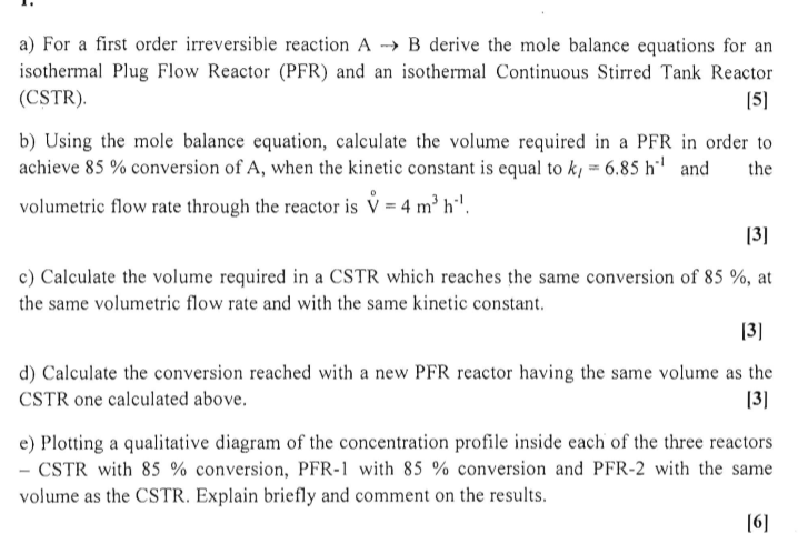 A For A First Order Irreversible Reaction A B Derive