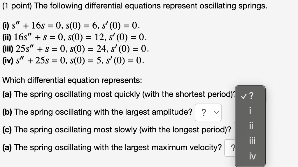 (1 ﻿point) ﻿The following differential equations | Chegg.com