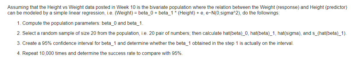 Solved Assuming that the Height vs Weight data posted in | Chegg.com