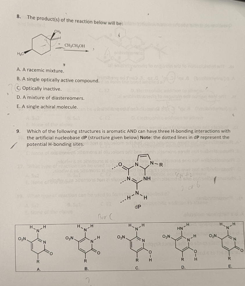 Solved 8. The product(s) of the reaction below will be: A. A | Chegg.com