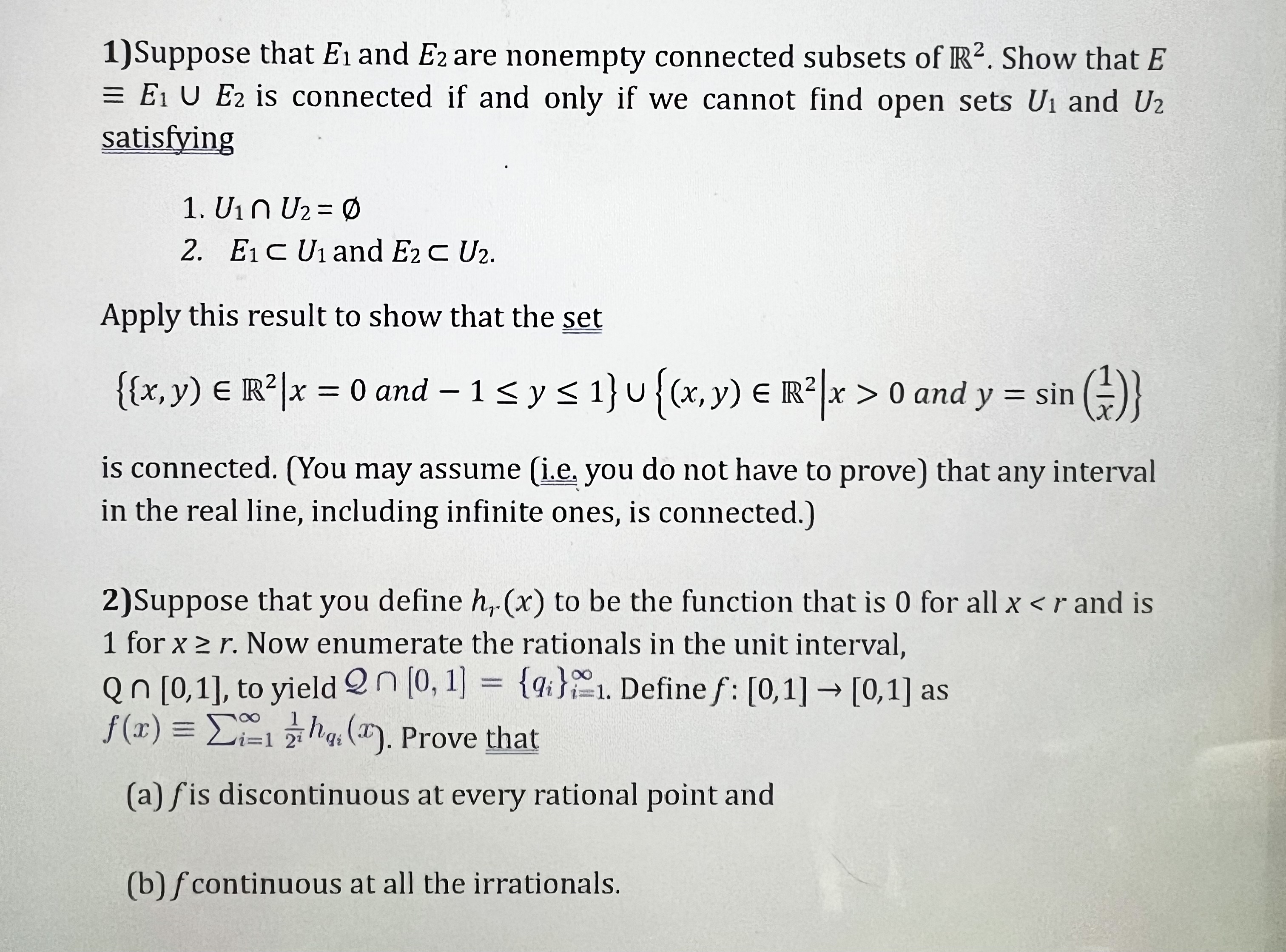 1) Suppose that E1 and E2 are nonempty connected | Chegg.com