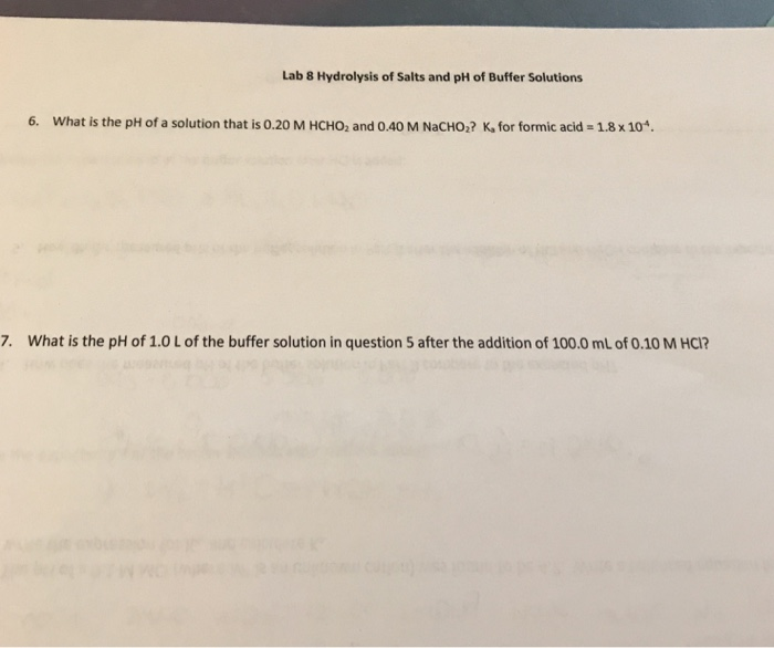 Solved Lab 8 Hydrolysis of Salts and pH of Buffer Solutions | Chegg.com
