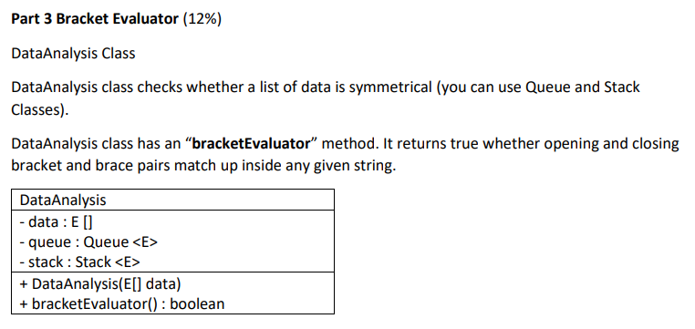 Solved Part 3 Bracket Evaluator (12\%) DataAnalysis Class | Chegg.com
