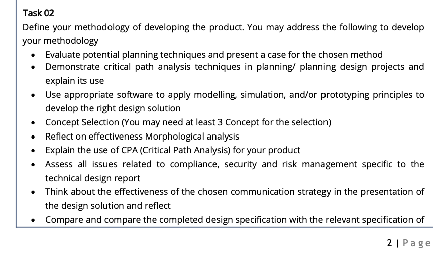 Task 02 Define your methodology of developing the | Chegg.com