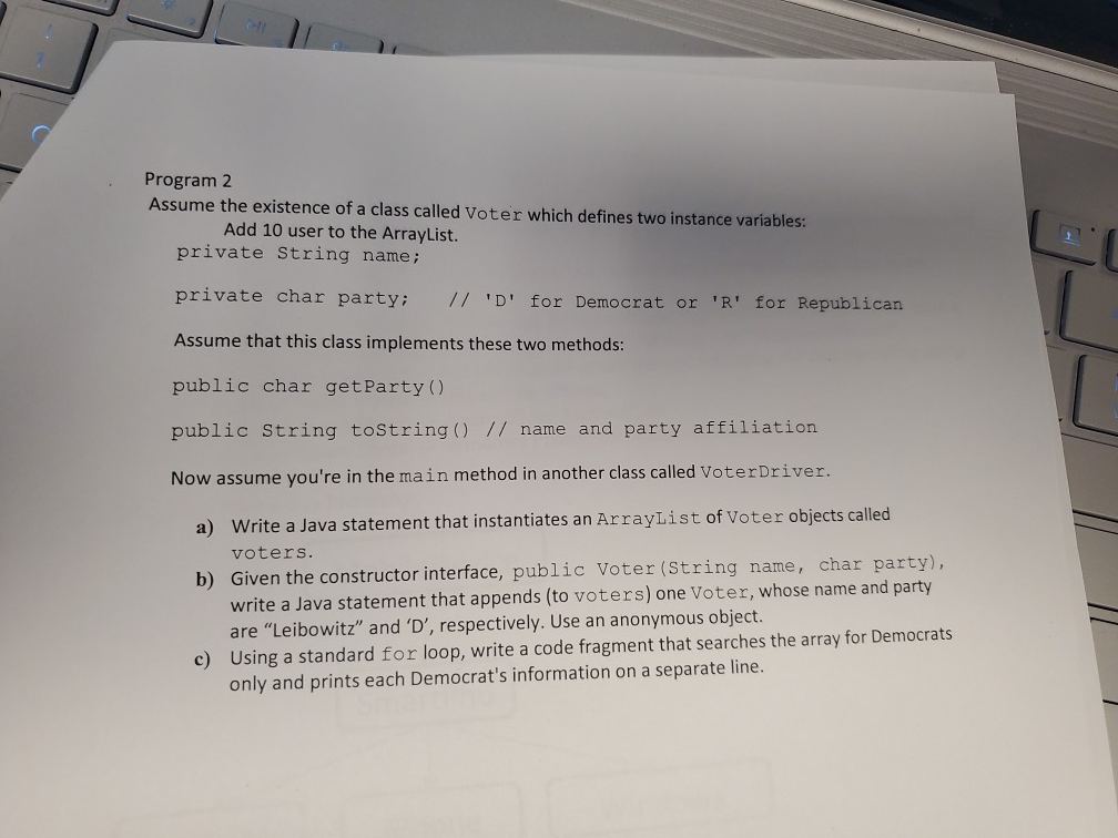 Solved Program 2 Assume the existence of a class called | Chegg.com