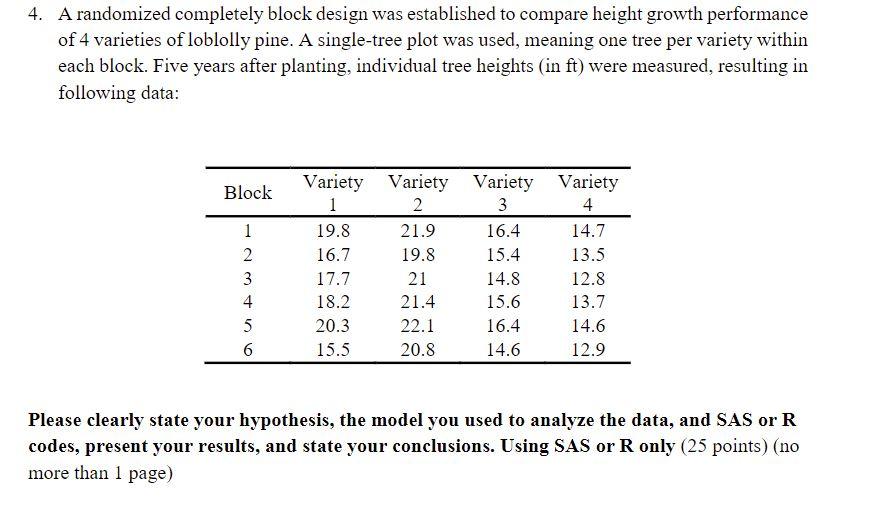 Solved 4. A randomized completely block design was | Chegg.com