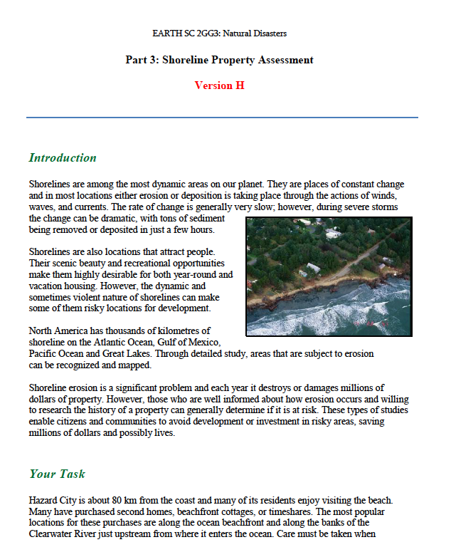 Solved Part 3: Shoreline Property Assessment Version H | Chegg.com