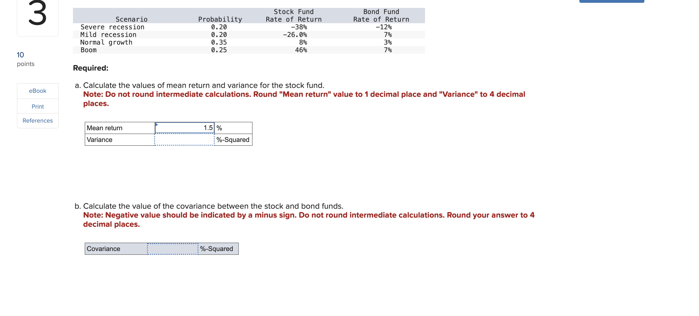 Solved a. ﻿Calculate the values of mean return and variance | Chegg.com