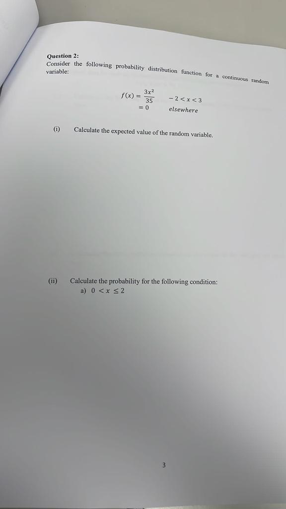 Question 2: Consider the following probability | Chegg.com