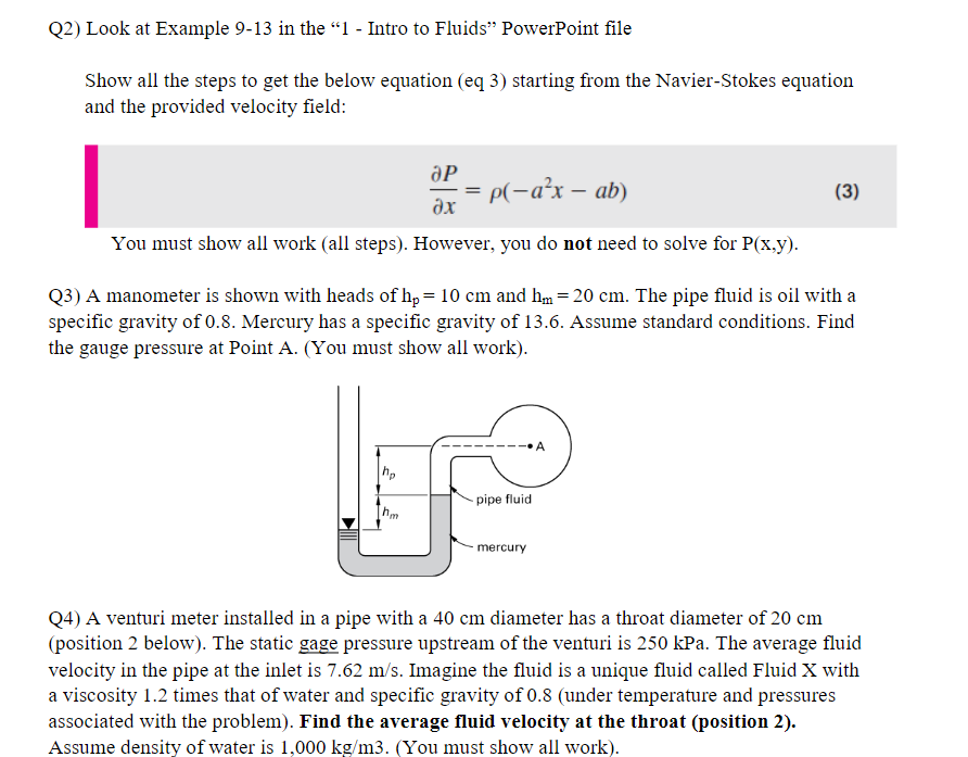 Solved Q2) Look at Example 9-13 in the "1 - Intro to Fluids" | Chegg.com