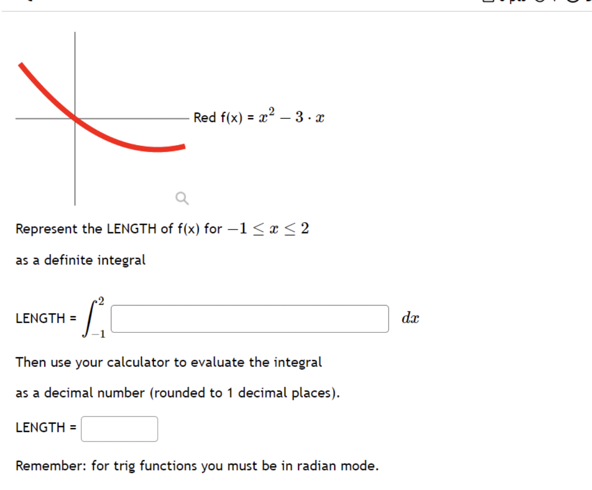 Solved Represent the LENGTH of f(x) for −1≤x≤2 as a definite | Chegg.com