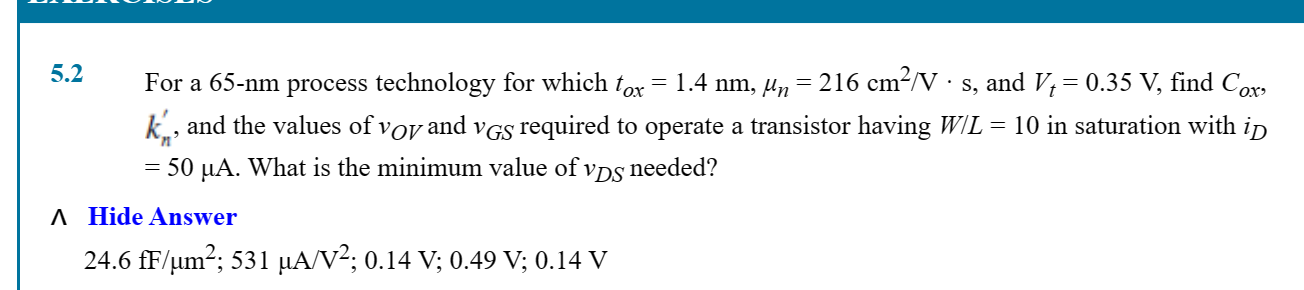 Solved 5.2 For a 65−nm process technology for which tox=1.4 | Chegg.com