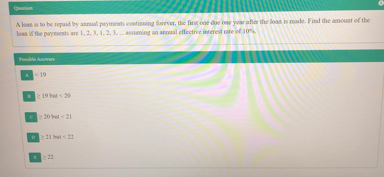 Solved A loan is to be repaid by annual payments continuing | Chegg.com