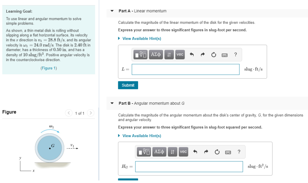 Solved Part A Linear Momentum Calculate The Magnitude Of