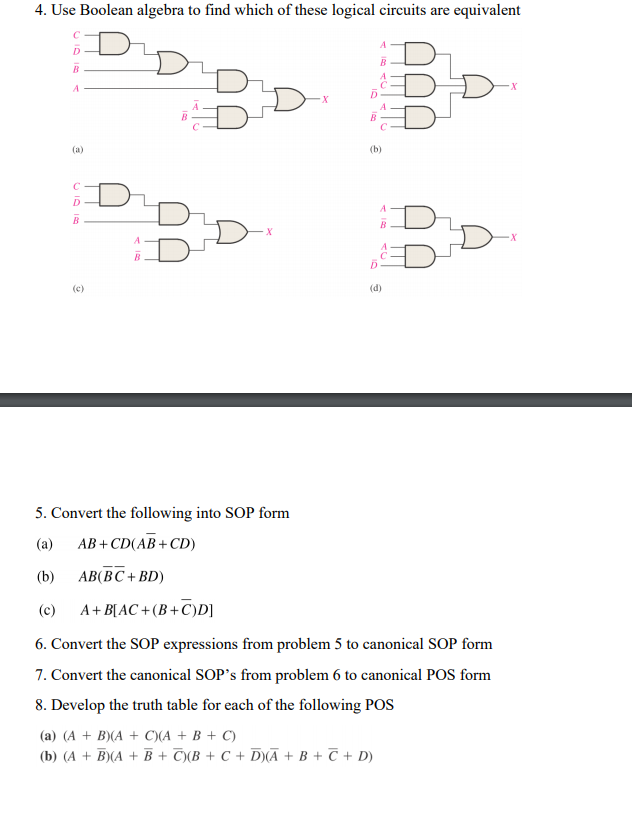 Solved 4. Use Boolean algebra to find which of these logical | Chegg.com