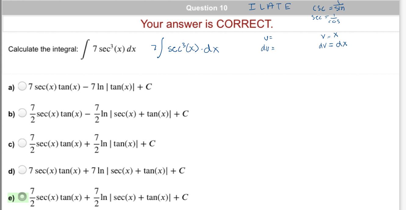 Solved Your answer is CORRECT. Calculate the integral: | Chegg.com