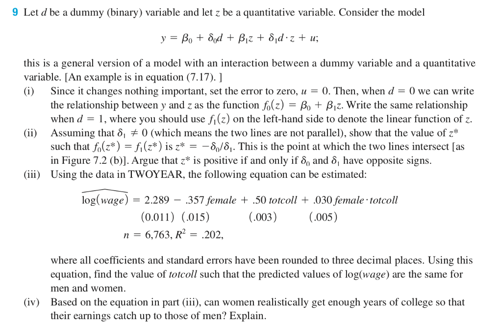 Solved 9 Let d be a dummy (binary) variable and let z be a | Chegg.com