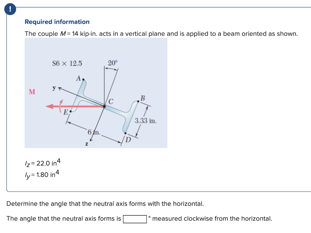 Solved ! Required information The couple M = 14 kip-in. acts | Chegg.com