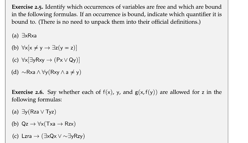 Solved Exercise 2.5. Identify which occurrences of variables | Chegg.com