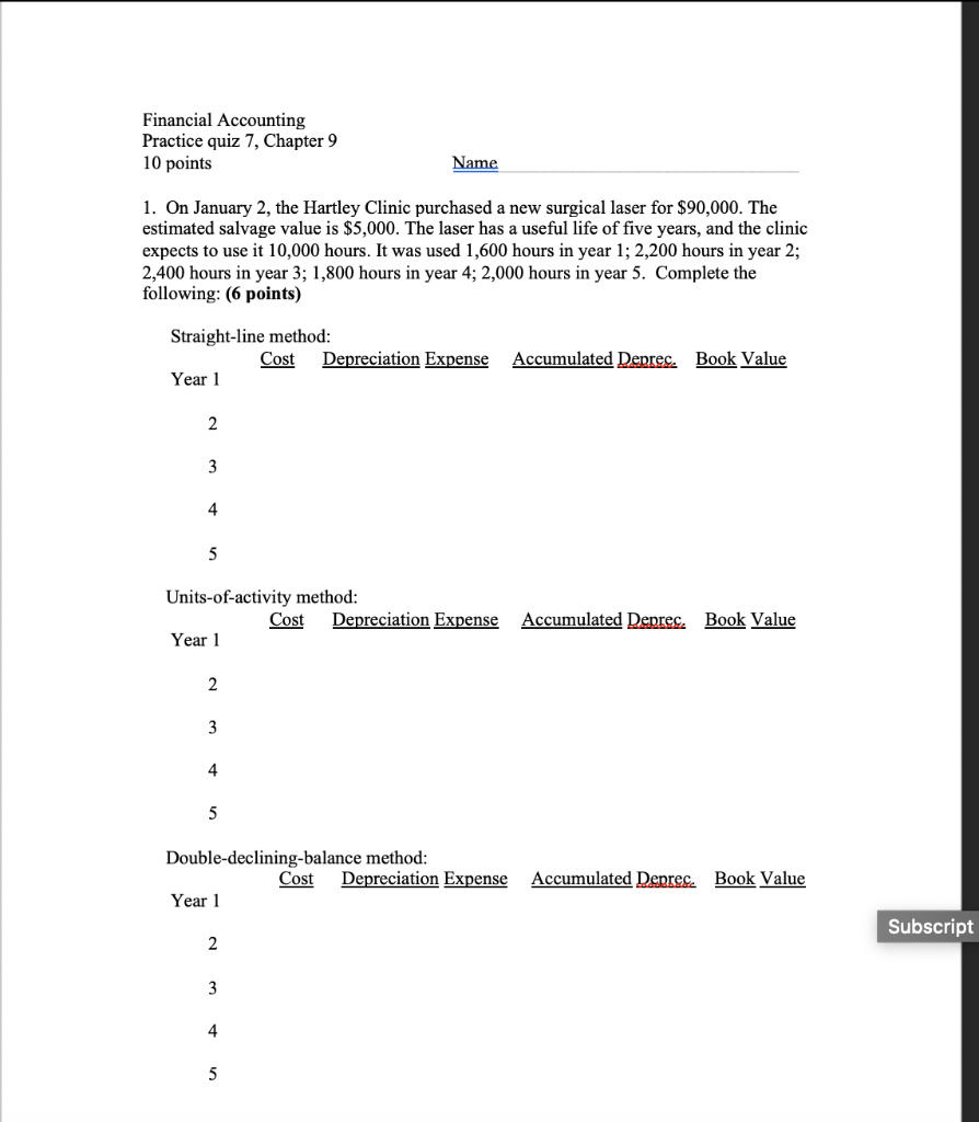 Solved Financial Accounting Practice quiz 7, Chapter 9 10 | Chegg.com