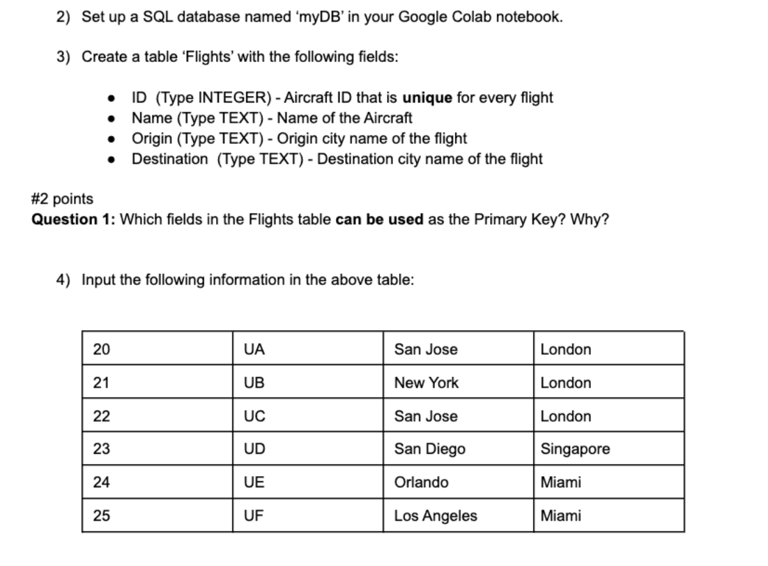 Solved 3) Create a table 'Flights' with the following | Chegg.com