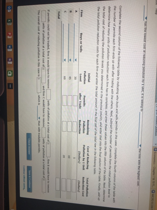 Solved Initial Pollution Level (Units) 30 45 60 Cost of | Chegg.com