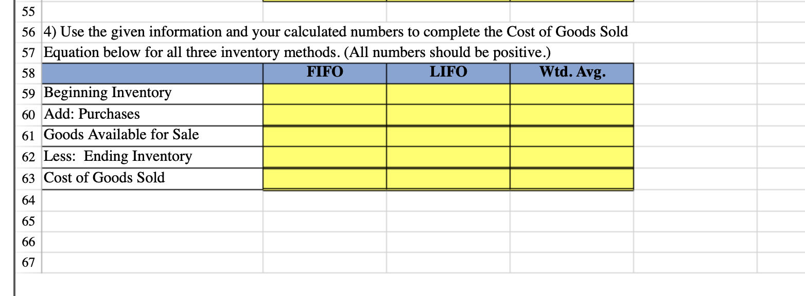 Solved Comparing Inventory Costing Methods using Excel's | Chegg.com