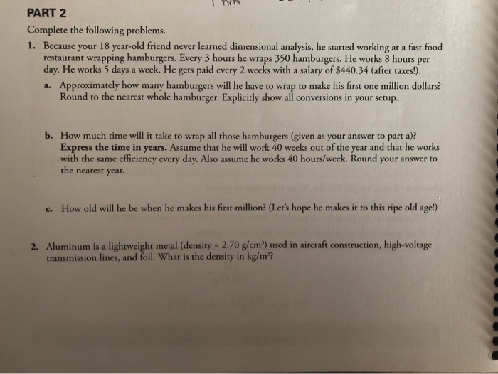 Solved tns PART 2 Complete the following problems. 1. | Chegg.com