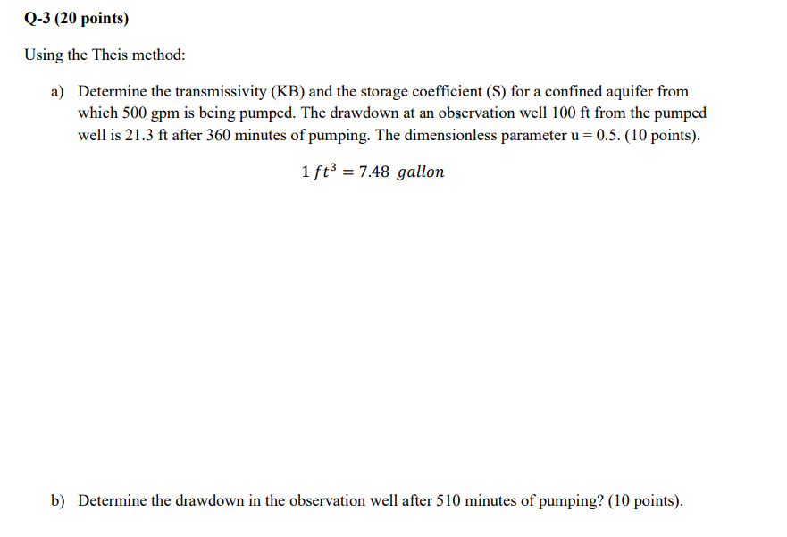 Using the Theis method: a) Determine the | Chegg.com