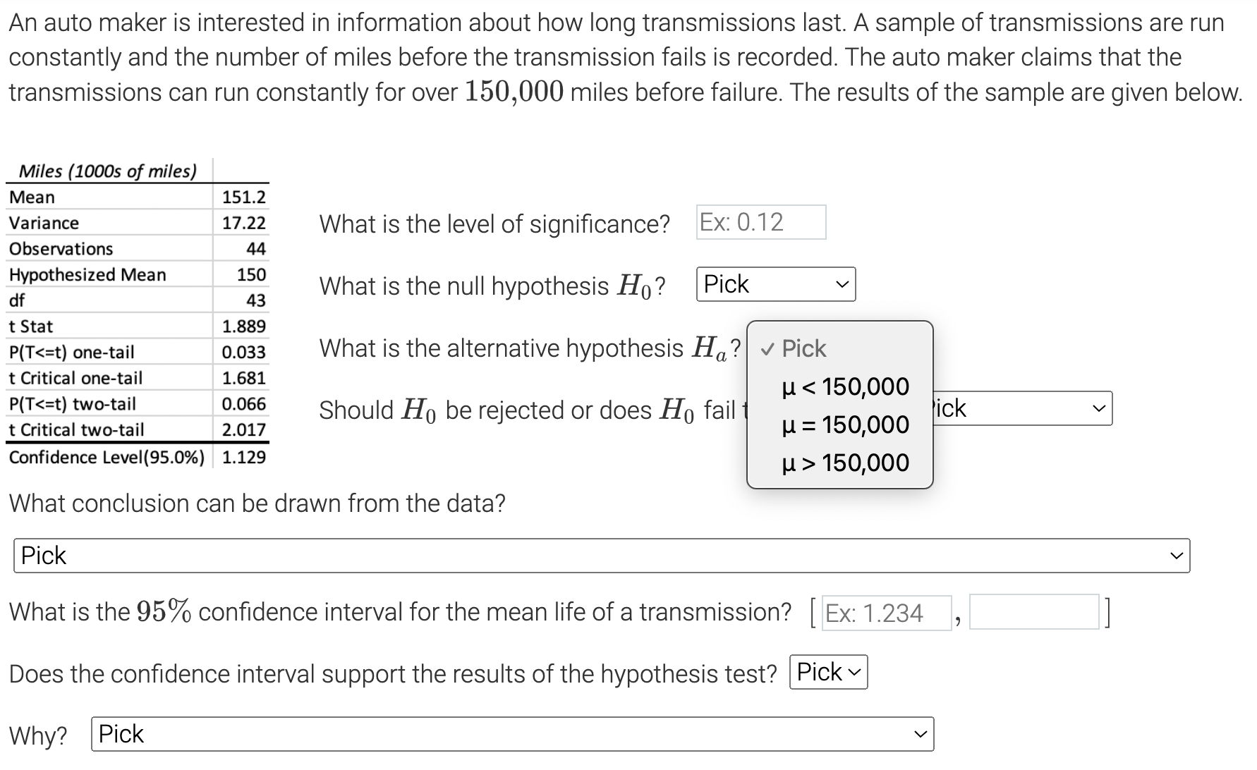 Solved An auto maker is interested in information about how | Chegg.com