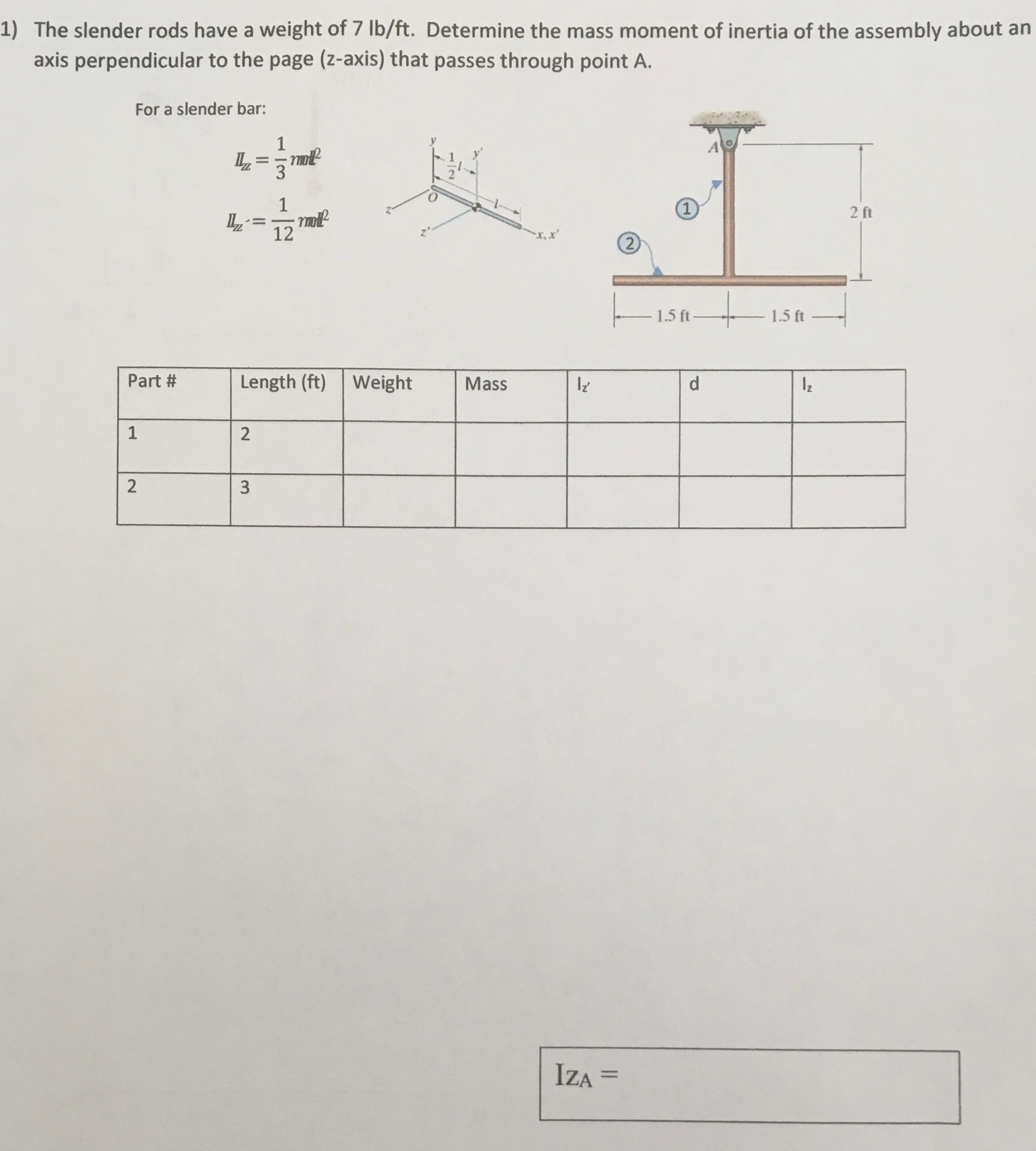 Solved 1) The slender rods have a weight of 7 lb/ft. | Chegg.com