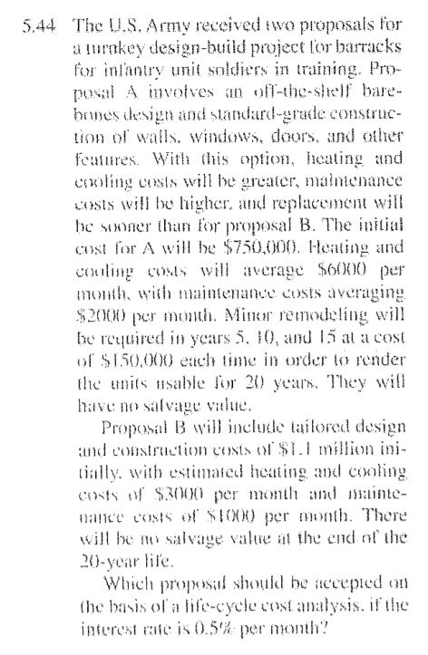 Solved 5.44 The U.S. Army received two proposals for a | Chegg.com