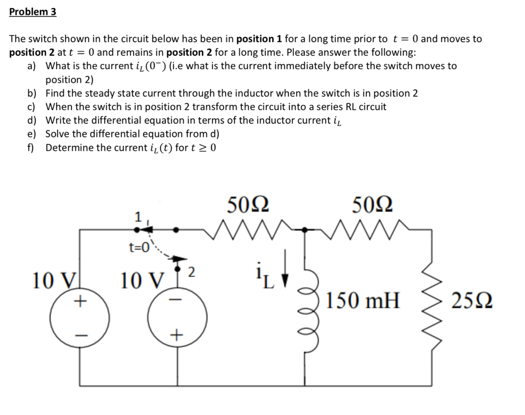 Solved Problem 3 The switch shown in the circuit below has | Chegg.com