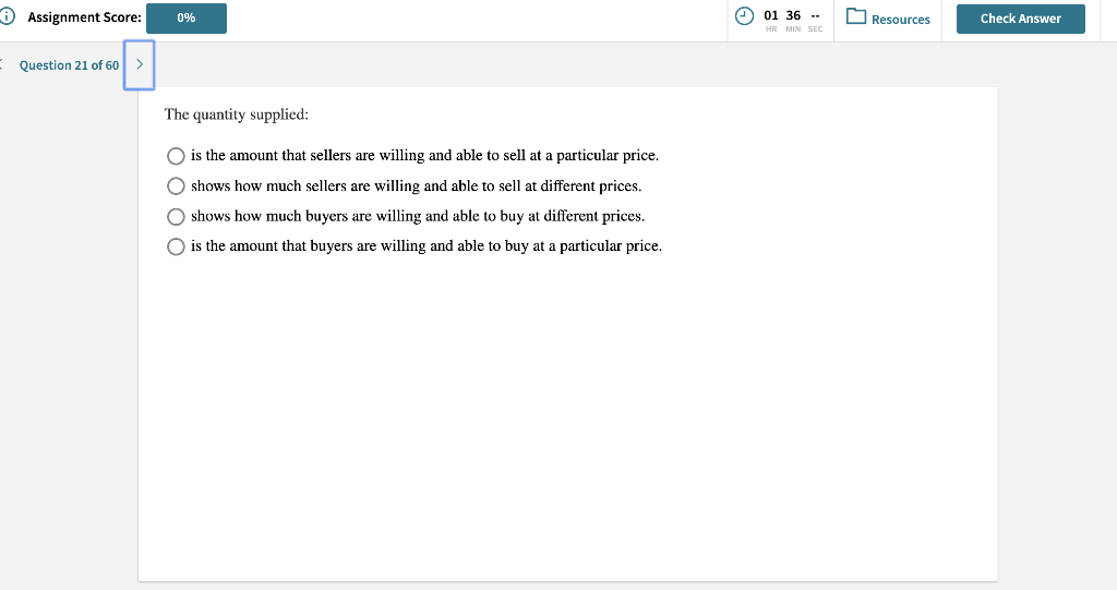 Solved Assignment Score: 0% 01 36 - Resources Check Answer | Chegg.com