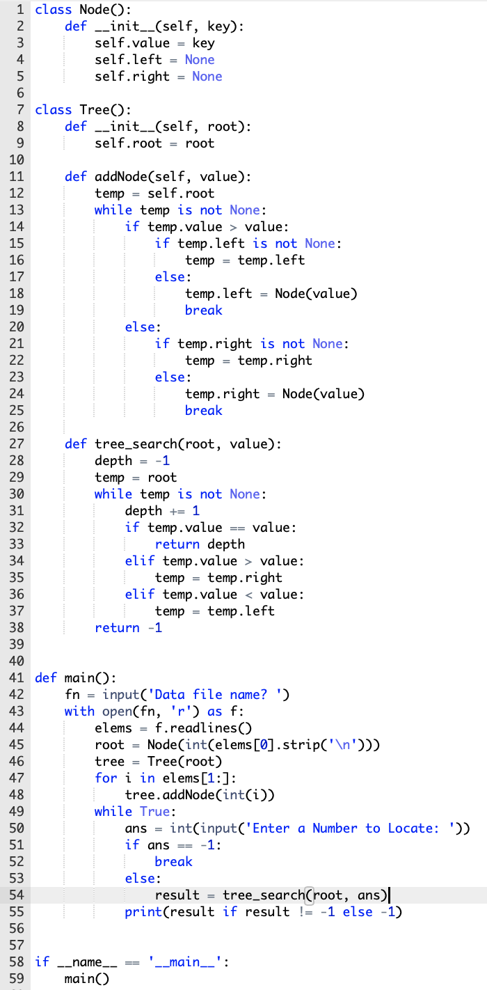 My program in Python 3: class Node(): def | Chegg.com