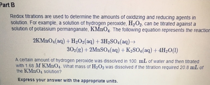 Solved Part B Redox titrations are used to determine the | Chegg.com