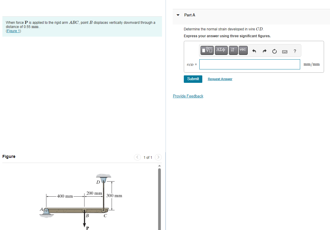 Solved When force P is applied to the rigid arm ABC, point B | Chegg.com