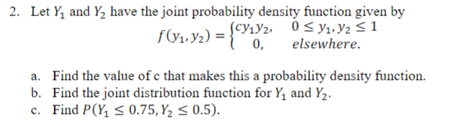 Let Y1 and Y2 have the joint probability density | Chegg.com