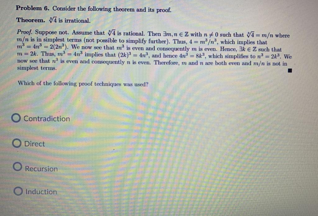 Solved Problem 6. Consider the following theorem and its | Chegg.com