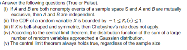 Solved Answer the following questions (True or False). (i) | Chegg.com