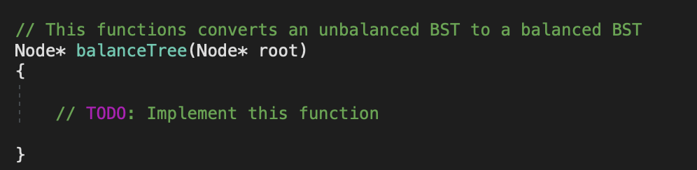 Solved Task 1.1 Node* balanceTreeNode* root); This function | Chegg.com