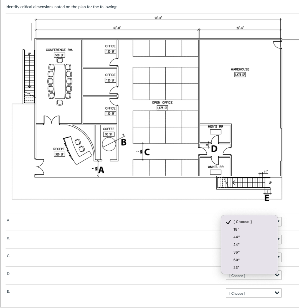 Solved Identify critical dimensions noted on the plan for | Chegg.com