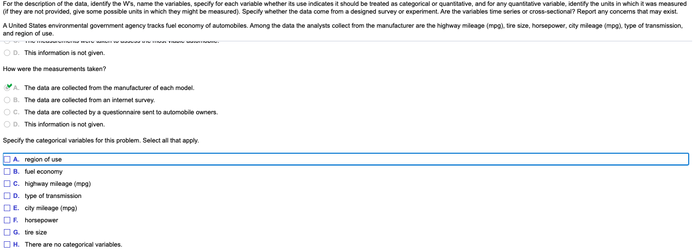 Solved und Specify the categorical variables for this | Chegg.com